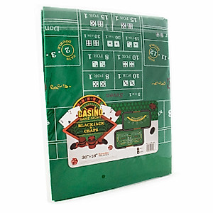 Brybelly Double-Sided Craps Table & Blackjack Casino Felt | Convenient, Space-Saving 36" x 18" Roll-up Casino Gambling Tabletop Mat | Smooth 2mm Mini-Felt for Coffee Table Craps & Blackjack