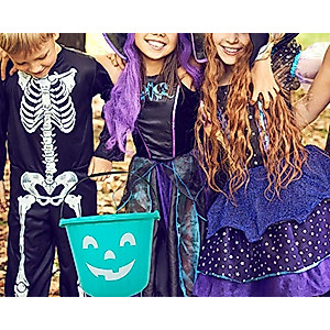 Teal Trick or Treat Pumpkin Halloween Bucket - 9 Inch Allergy and Gluten Friendly Jack-O-Lantern Candy Pail