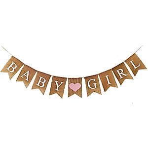 Shimmer Anna Shine Baby Girl Burlap Banner for Baby Shower Decorations and Gender Reveal Party (Light Pink Heart)