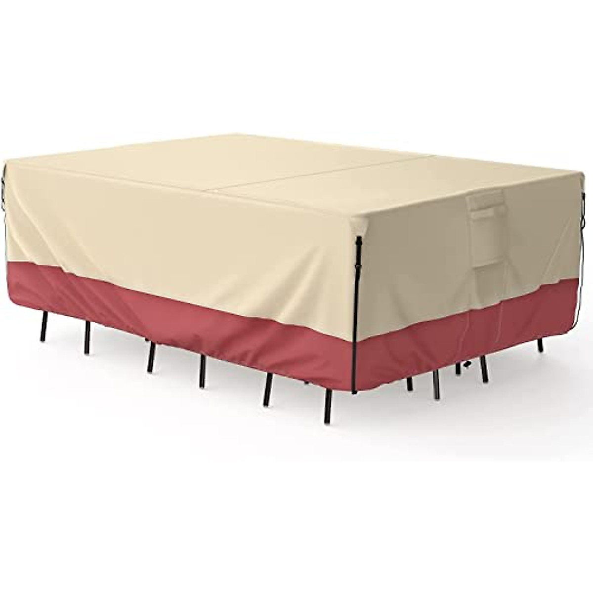 Patio Furniture Covers Waterproof, Outdoor Table Cover 600D Heavy Duty, Dlopede Outdoor Furniture Cover Waterproof Patio Table Sofa Cover, 111" W x 74" D x 28" H, Beige & Orange