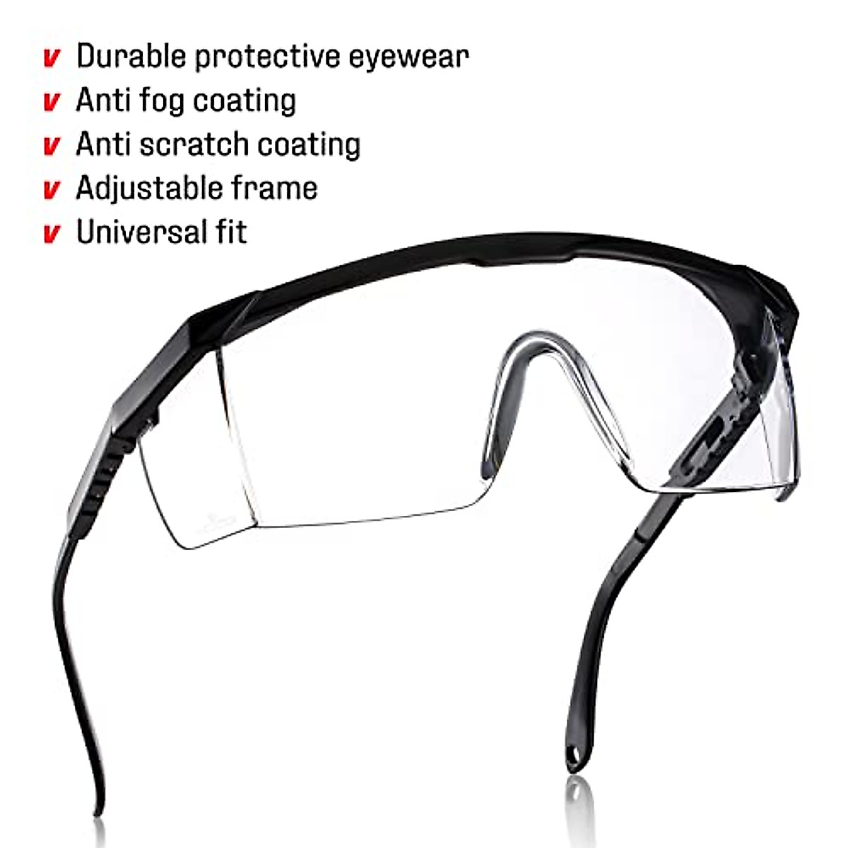 NoCry Protective Safety Glasses with Anti Fog Coating, Tough and Clear, ANSI Z87.1 Rated, Scratch Resistant Lenses, Light, Adjustable Frames and Side Protection Shields
