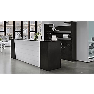 Clinton Modern Reception Desk in Black Oak with White Acrylic Front