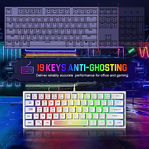 Ajazz K61 60% Percent Keyboard,RGB Backlit Wired Compact Mechanical Feeling Gaming Keyboard with Quick Quiet Typing,19 Anti-Ghosting Keys Membrane USB Cable for Windows Laptop PC Mac.