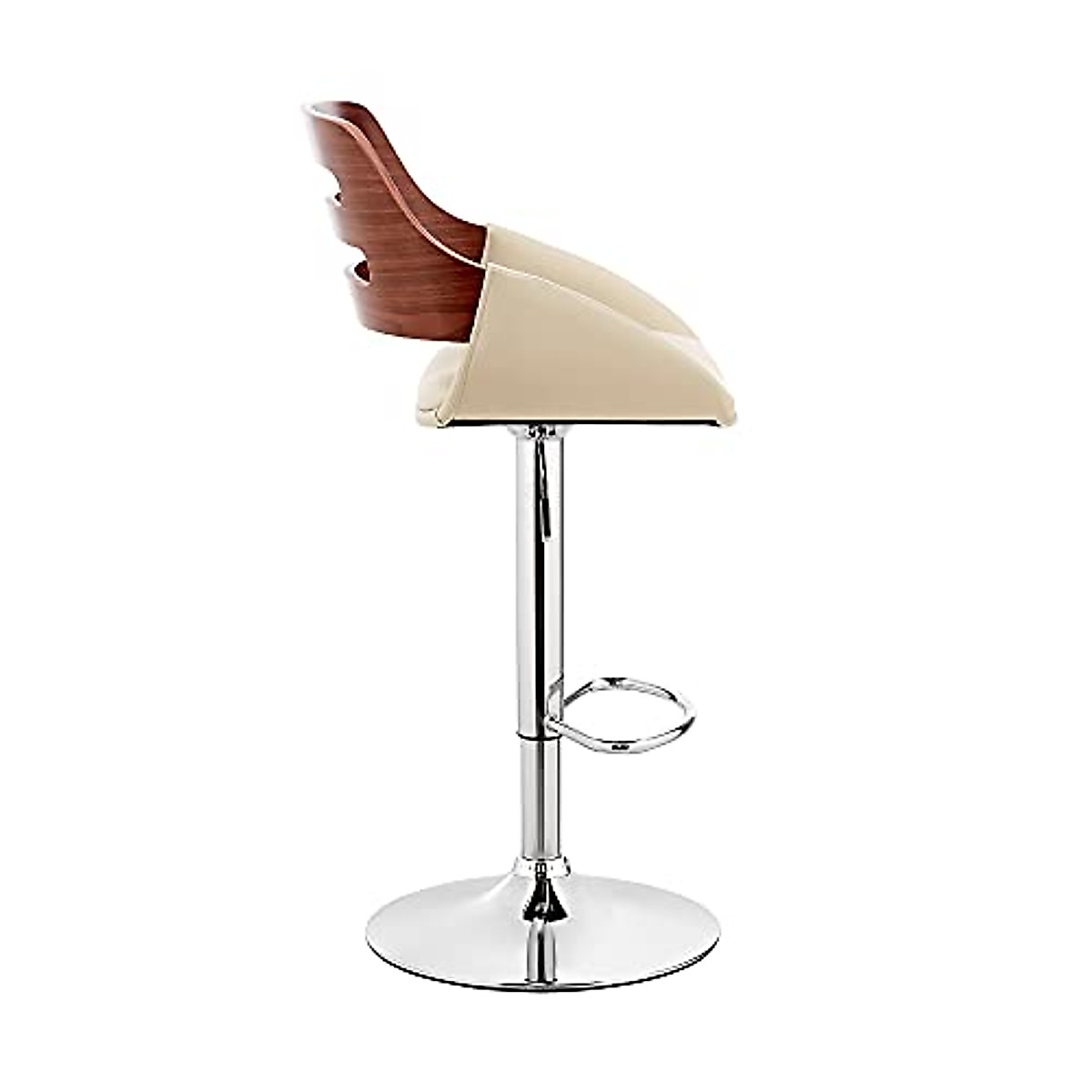 Armen Living Karter Adjustable Cream Faux Leather and Walnut Wood Bar Stool with Chrome Base