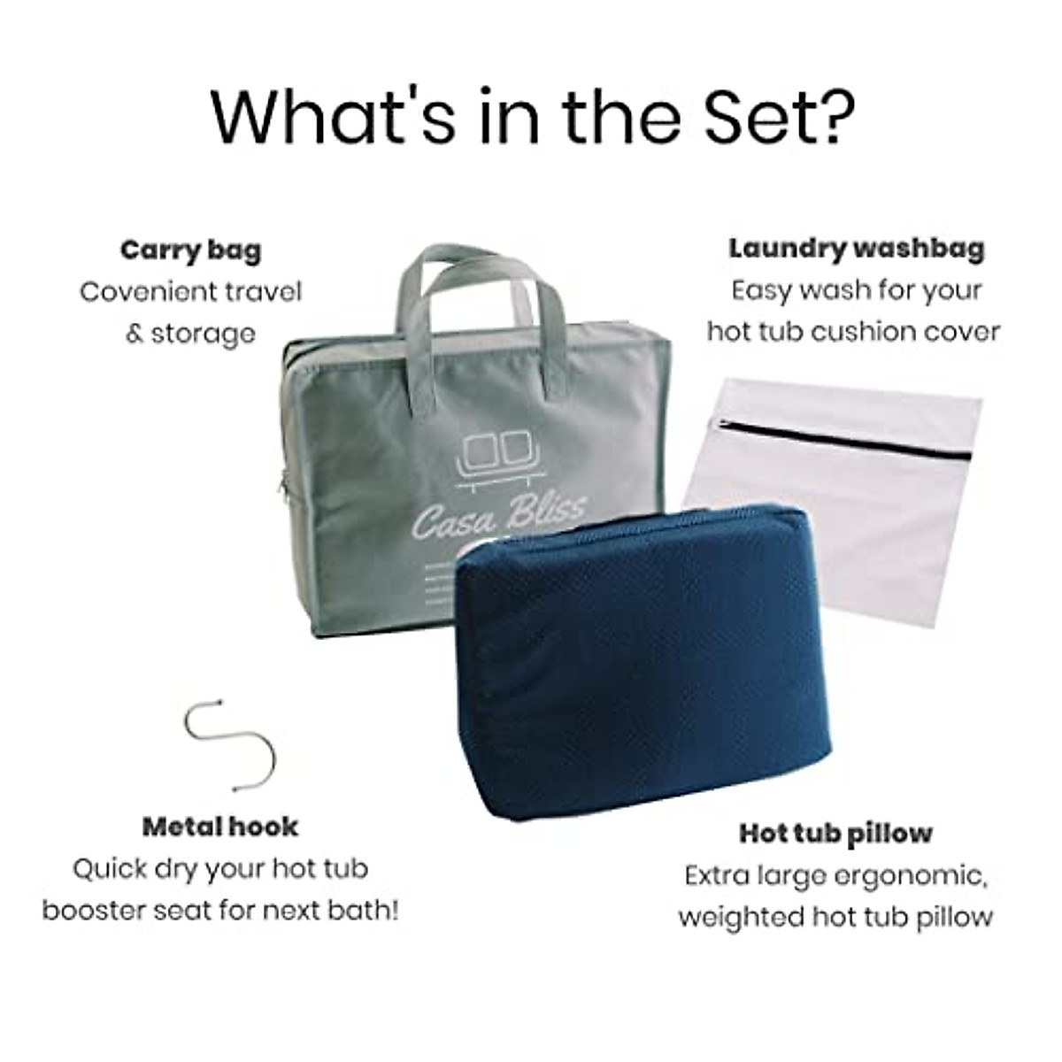 Weighted Hot Tub Booster Seat for Adults Giftable Set + Accessories; 15x13 Non-Slip Quick Dry Hot Tub Seats with Study Handles & Washable Mesh Cover; Bonus Gift Bag, Laundry Net, Metal Hook