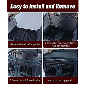 8.5 Gallons Closet Storage Bins with Lid, Transparent Collapsible Storage Boxes with Doors Dorm Stackable Closet Organizer Plastic Cube Storage Container for Home, Office, Bedroom (Green)