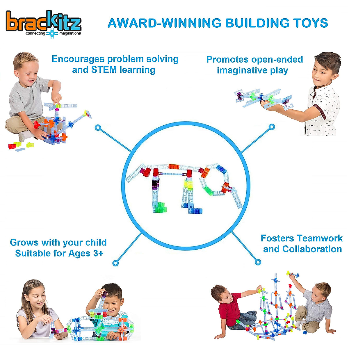Brackitz Mini STEAM Education Center | STEM Construction Building Block Toy | Sensory Learning Toys for Children PreK-6 | 204 Pc Set