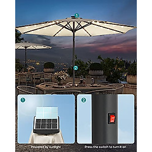 SONGMICS 9 ft Solar Patio Umbrella, 32 LED Lights, Lighted Table Outdoor Umbrella, UPF 50+, 30° Dual-Tilt System, for Garden Balcony Patio Backyard Market, Without Base, Beige UGPU11BE