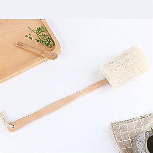 INGVY Dry Brushing Body Brush Natural Exfoliating Loofah Back Sponge Scrubber Brush with Long Wooden Handle Stick Holder Body Shower Bath Spa