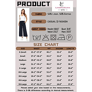 LNX Womens Linen Pants High Waisted Wide Leg Drawstring Casual Loose Trousers with Pockets (X-Large, Striped-Navy)