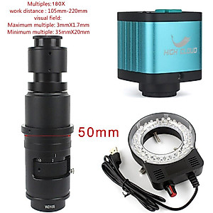 4K Ultra HD 1080P HDMI USB Digital Video Microscope Camera 100X 300X C-Mount Lens Professional Phone PCB Soldering Repair Tools (Color : 180X WD105)