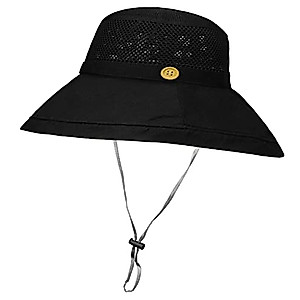Mesh-Breathable Sun-Hat for Women,Floral Wide-Brim Beach Bucket Hat with Detachable Chin Strap Girls Teens Fishing Hat (as1, Alpha, l, Black with Flower Printed, Large)