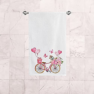 My Little Nest Pink Bicycle Heart Balloons Hand Towels Set for Bathroom Kitchen Towels Absorbent Bath Towel Fingertip Towel Multiprupose for Guest Gym Spa Bar 30 x 15 inch