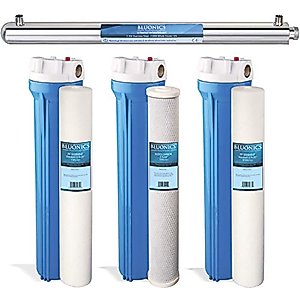 Bluonics Powerful Whole House & Well Water System 55W UV Ultraviolet w/Sediment & CTO Carbon with Solid Blue Housing 2.5"x20" Ideal for Residential and Commercial Use with City/Municipal or Well Water