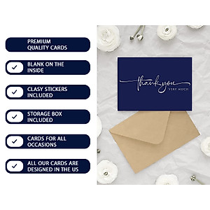 120 Classy Navy Blue Thank You Cards Bulk - Professional Looking - Thank You Greeting Notes, Blank Inside with matching Brown Kraft Envelopes & Stickers Perfect for Wedding, Business,Graduation & Much