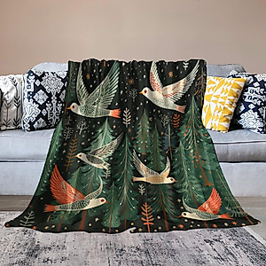 Soft Throw Blanket Birds Flying Through The Trees Warm Cozy Lightweight Blanket Winter Holiday Blanket 40"x50" for Couch Sofa Bed for Girls Birthday Valentines Gifts Warm Soft Autumn and Winter