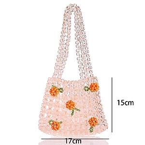 Abvokury YIFEI Women Orange Colored Transparent Flower Beaded Acrylic Shoulderbag Evening Bags for Wedding Party