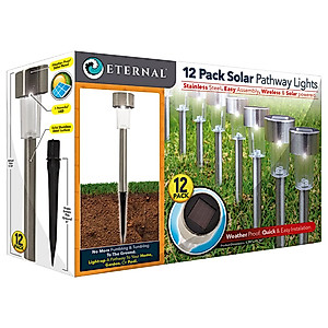 Eternal Living Garden Ideas 12pk Solar Garden Light | Stainless Steel Led Pathway Landscape Lighting for Patio or Yard