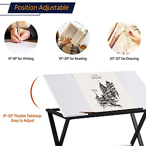 Yaheetech Adjustable Drawing Tables Drafting Desk with P2 Tiltable Tabletop for Reading, Writing,Studying Art Craft Work Station