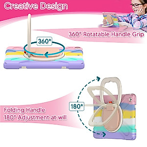 LX-SUNCX for iPad 10.2 Case 9th Generation 2021 / 8th Gen 2020 / 7th 2019,Shockproof Kids Case with Screen Protector,Rotating Stand/Pencil Holder/Shoulder Strap for iPad 10.2 Inch - Colourful Pink
