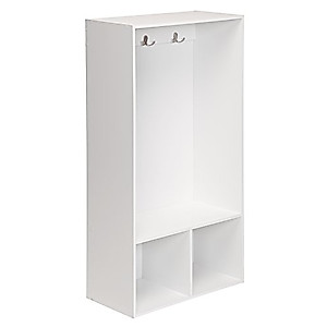 ClosetMaid KidSpace Wood Locker, 2 Cubby Cube Compartments Open Storage, 3 Hooks, for Coats, Backpacks, Jackets, White Finish, 47-Inch