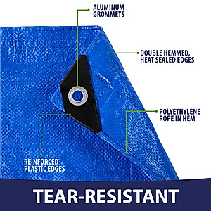 Rugged Rhino All Weather 100% Waterproof Heavy Duty Tarp, 2 Pack, 5 Mil UV Temperature Resistant Tarps, High Durability Multipurpose Cover, for Home Outdoor Patio Winter Leaf Camping, 9x12 Blue
