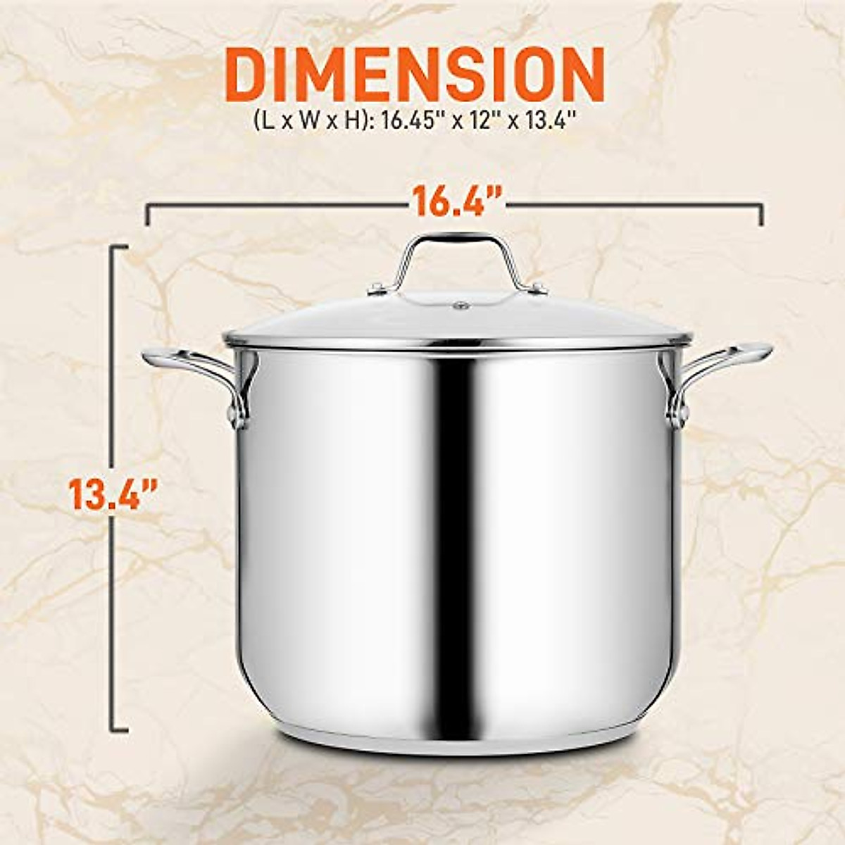 NutriChef 19-Quart Stainless Steel Stock Pot - 18/8 Food Grade Heavy Duty Induction Large Stock Pot, Stew Pot, Simmering Pot, Soup Pot with See Through Lid, Dishwasher Safe - NutriChef NCSP20
