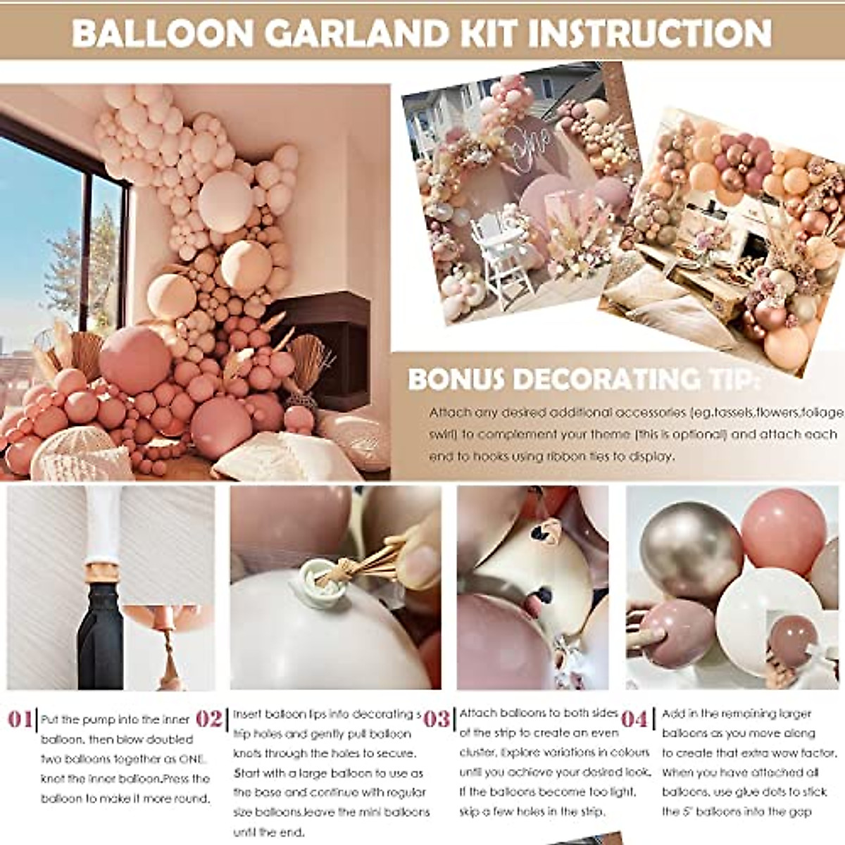 Woaipati Balloon Arch Garland Kit,Double-Stuffed Blush Nude Apricot Party Balloons Decoration Set for Retro Boho Wedding Baby Shower Bridal Engagement Anniversary Graduation Birthday Decorations