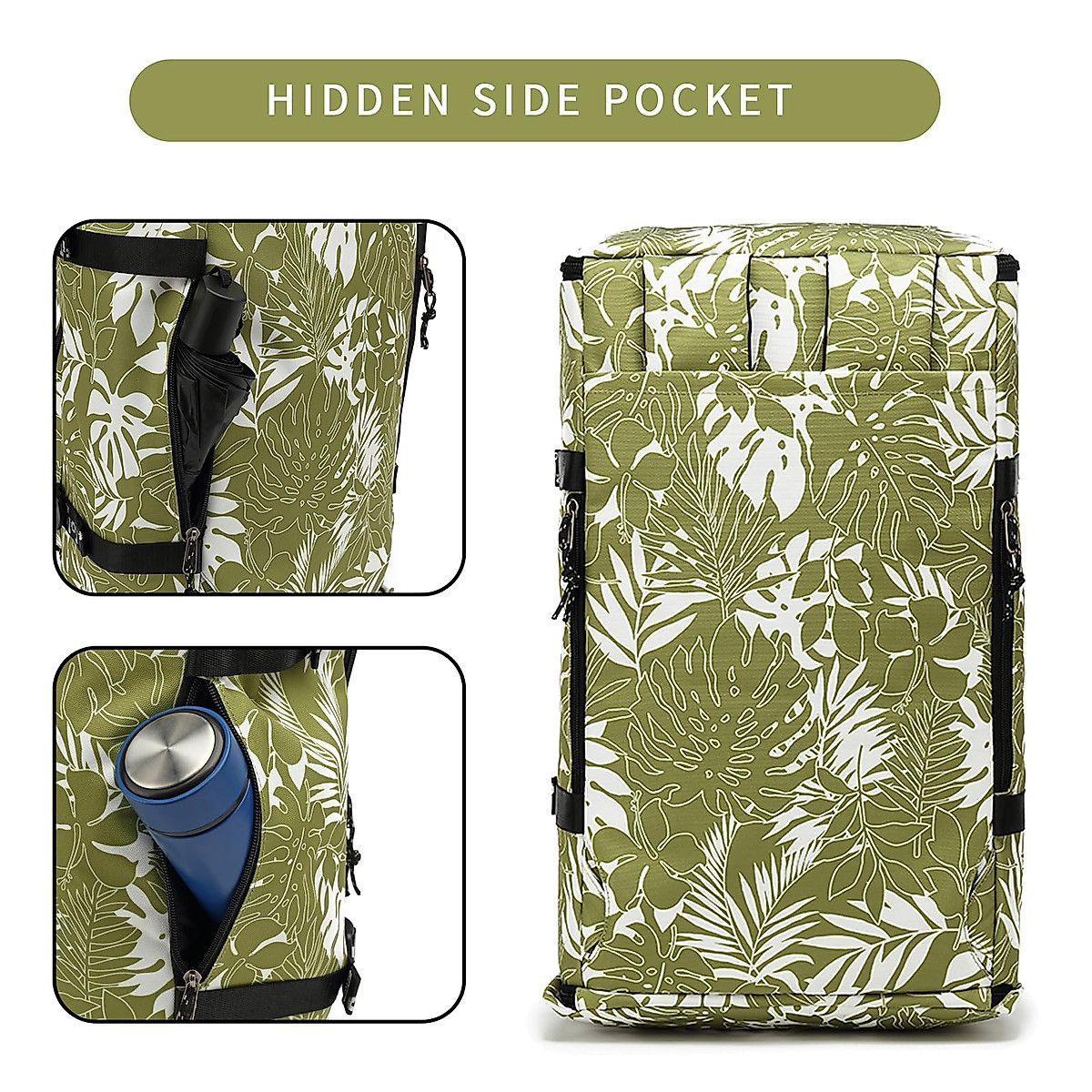 Floral gym duffel bag backpack, fashion wrestling bag,with shoe compartment, 4 kinds of back method waterproof travel sports walking laptop Lightweight (A-Floral Green)