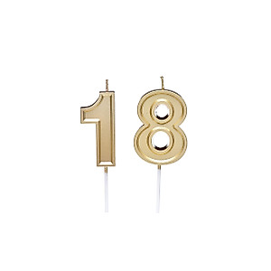 Qj-solar 2.76 inch Gold Number 18 Birthday Candles,18th Cake Topper for Birthday Decorations