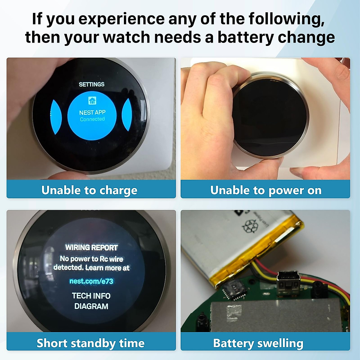 TQTHL for Nest Thermostat Battery,[980mAh] (𝟮𝟬𝟮4 𝗡𝗲𝘄 𝗨𝗽𝗴𝗿𝗮𝗱𝗲𝗱) TL284443 Battery Li-Polymer Battery for Nest Learning Thermostat 2nd 3rd Generation, T3007ES, T3008US, T4000ES, A0013