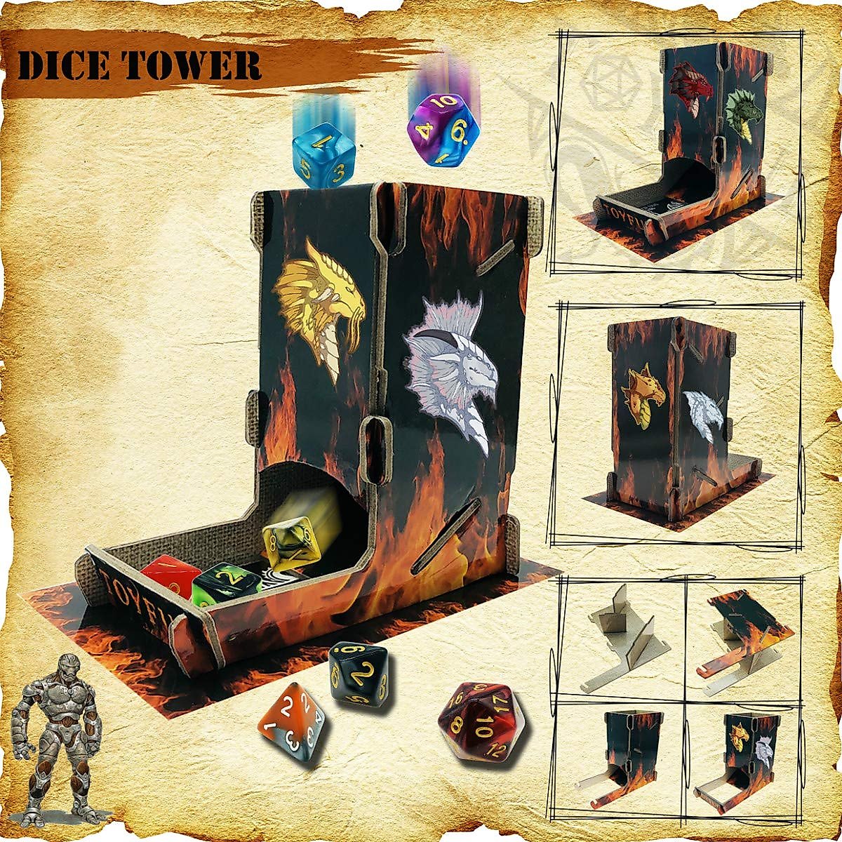 TOYFUL 6 Sets DND Dice Polyhedral Dungeons and Dragons DND RPG MTG Table Game Dice Bulk with Free Six Drawstring Bags and D&D Dice Tower Black