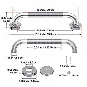 12 Inch Anti-Slip Shower Grab Bar, iMomwee Chrome Stainless Steel Bathroom Grab Bar Handle with Textured Grip, Shower Balance Bar, Safety Hand Rail Support, Handicap Elderly Senior Assist Bath Handle