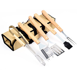 SEFAX Portable Grilling Utensil Kit, 5PCS BBQ Grill Tools Set, Grill Accessories, Grilling and Camping Cooking Utensils Set for Travel, Picnics, RVs, Camping, BBQs, Parties