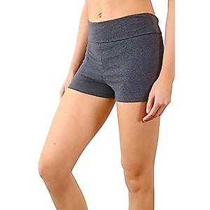 Pure Look Women’s 3-Pack Fold Over Waist Active Stretch Cotton Yoga Shorts, Large, Navy, Brown, Charcoal