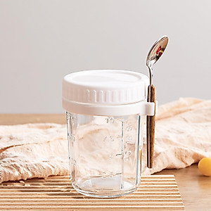 Famyards 4 Pack Overnight Oats Containers with Airtight Lids and Spoons, 16 oz Glass Mason Jars with Measurement Marks, Oatmeal Jars for Cereal, Yogurt, Milk, Salads, Fruit (4 White)