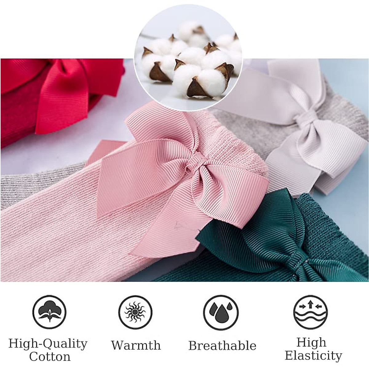 Marchare Baby Girls Knee High Socks Baby Girls Bow Stockings Cotton Uniform Stockings Dress Socks 3 Pack,White 0-3 months