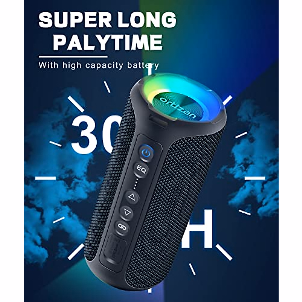 Bluetooth Speakers, Ortizan 40W Loud Stereo Portable Wireless Speaker, IPX7 Waterproof Shower Speakers with Deep Bass/LED Light/30H Battery/TF Card/AUX, True Wireless Stereo Speaker for Indoor&Outdoor