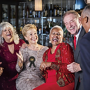 Black Happy 60th Birthday Tinplate Badge Pin, Black Rosette Birthday Button for Men Women, Golden Balloon 60th Birthday Award Badge Pin, Sixty Years Old Birthday Party Decorations