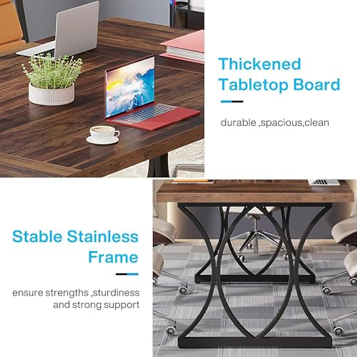 Tribesigns 63 L x31W x 30 H Executive Desk, Farmhouse Wood Computer Desk, Large Home Offcie Table with Black Metal Frame, Long Table