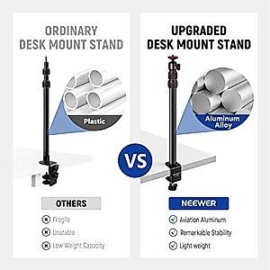 NEEWER Extendable Camera Desk Mount with 1/4" Ball Head, 17”-40” Adjustable Table Light Stand with 1/4" Screw Adapter and C Clamp for DSLR Camera, Ring Light, Live Stream, Vlog, Max Load: 6.6lb/3kg