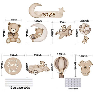 Zliisang 16Pcs Bear Baby Shower Centerpieces for Cake Table Decorations We Can Bearly Wait Baby Shower Decorations for Boy Bear Cake Toppers Bearly Wait Baby Shower Party Decorations