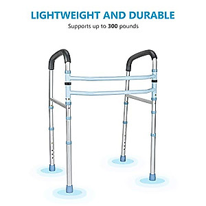 OasisSpace Stand Alone Toilet Safety Rail - Heavy Duty Medical Toilet Safety Frame for Elderly, Handicap and Disabled - Adjustable Bathroom Toilet Handrails Grab Bar, Fit Any Toilet