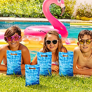 Sweetude 50 Pcs Ocean Waves Party Gifts Bags Goodie Bags with Handles Plastic Under the Sea Ocean Waves Reusable Treat Bags Gift Bags Blue Pool Party Favor Bags for Ocean Theme Birthday