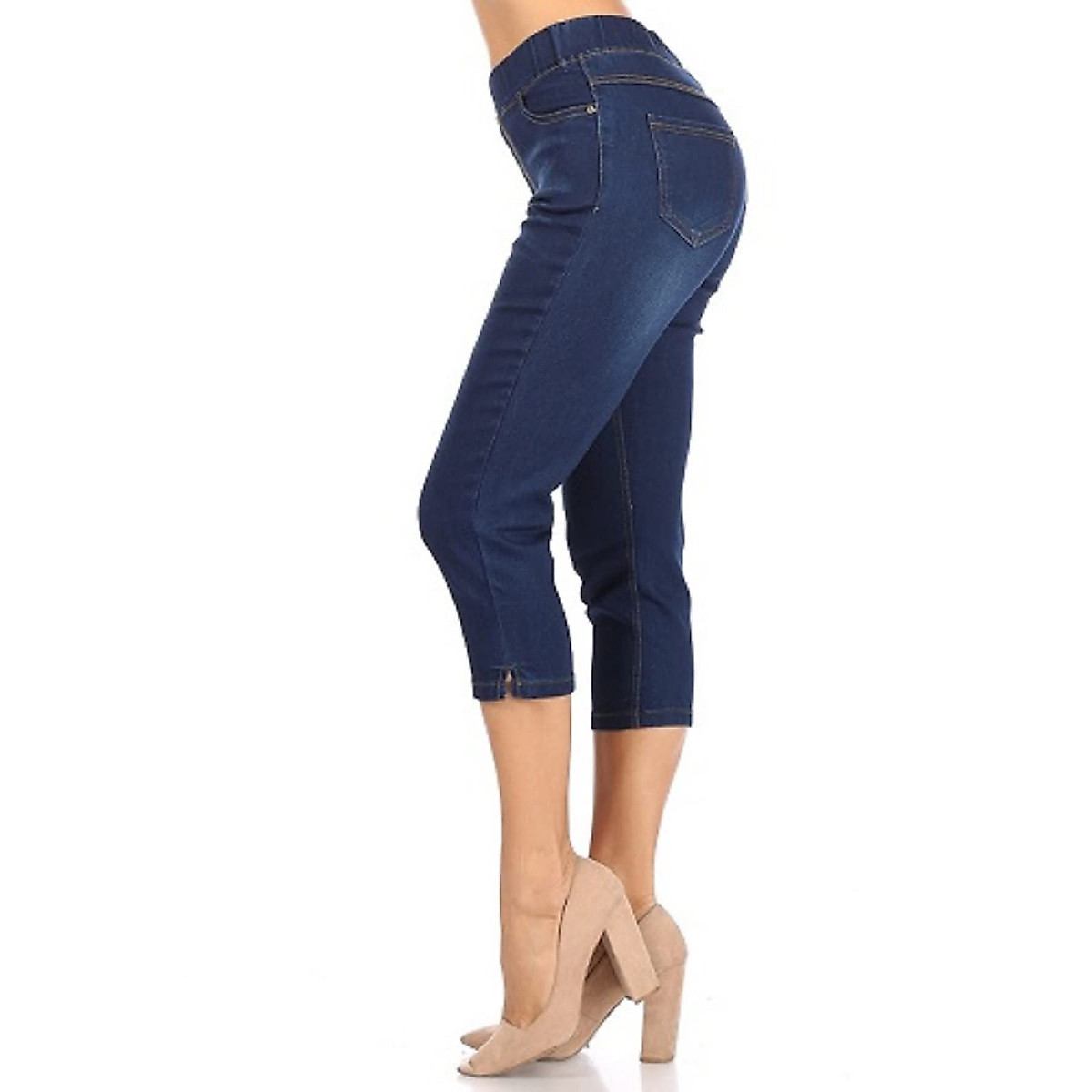 Jvini Women's Pull-On Stretchy Skinny Crop Denim Jeggings (XXX-Large, Capri- Dark Denim)