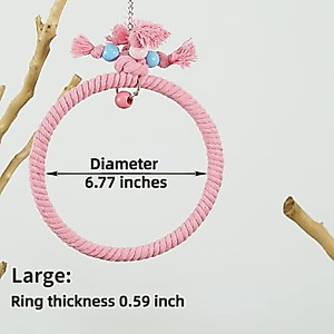 Barn Eleven Bird Swing, Cage Hanging Toys Cotton Rope Swing Bite Resistance Perches Toy Parrot Toy Boredom Breaker for Budgie, Cockatiels, Conures, Finches, Small Parakeets (Large,Pink)