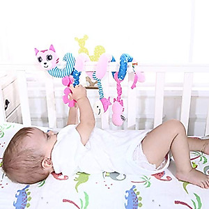 Generic Baby Crib Mobile Car Toys, Baby Activity Spiral Plush Stroller Bar Toy Accessories, Crib Toys with Bell for Boy or Girl, Hangings Rattle Toy Stroller Cat Hanging Toy