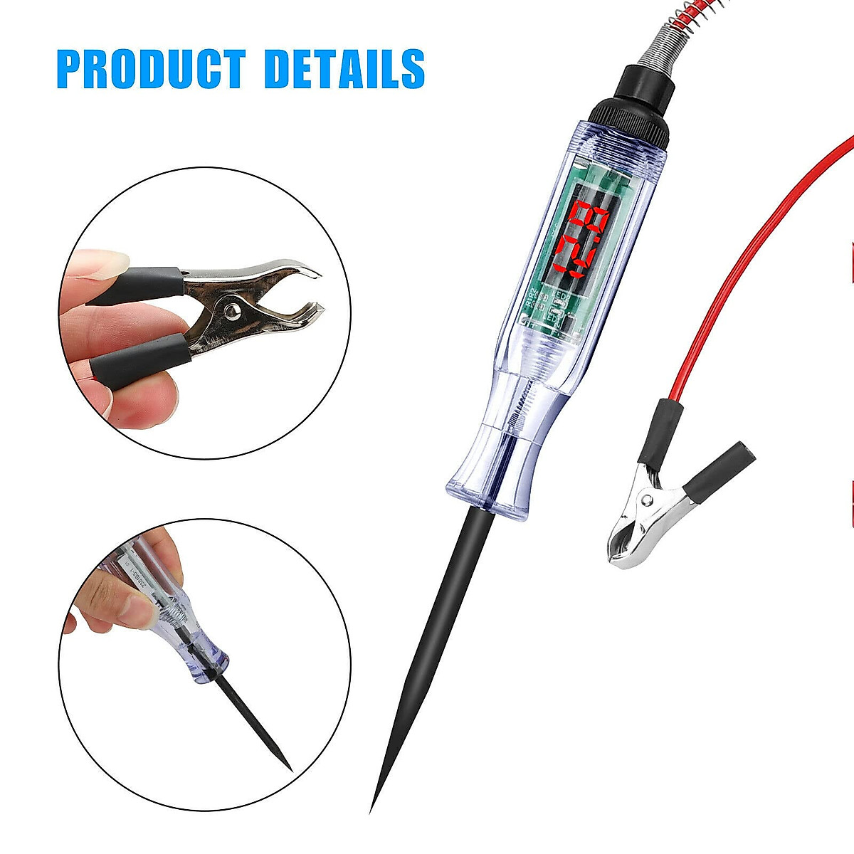 Car Truck Circuit Test Pen, 3-70V Digital Electric Circuit LCD Tester Test Light Car Truck Voltage Probe Pen, DC Voltage Test Light with Voltmeter & Portable Spring Wire (Black - (3-24V))