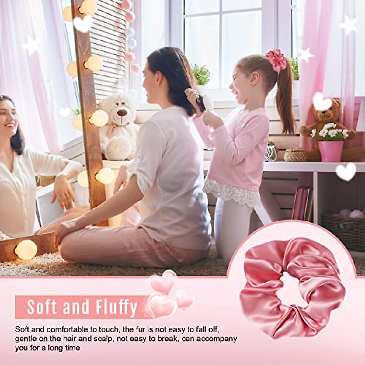 6 Pieces Satin Silk Scrunchies for Hair Pink Silk Scrunchies for Women Girls Elastic Silk Ponytail Holders Cute Big Hair Ties Hair Accessories No Hurt Your Hair, Pink Series