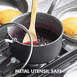 GreenPan Chatham Hard Anodized Healthy Ceramic Nonstick, 1.1QT and 2.1 QT Saucepan Set with Lids, PFAS-Free, Dishwasher Safe, Oven Safe, Gray